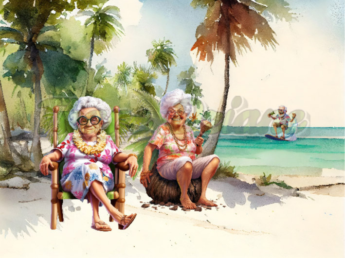 TkaneDziane.pl > PANEL DRUKOWANY DWIE BABCIE W TROPIKACH NA PLAŻY